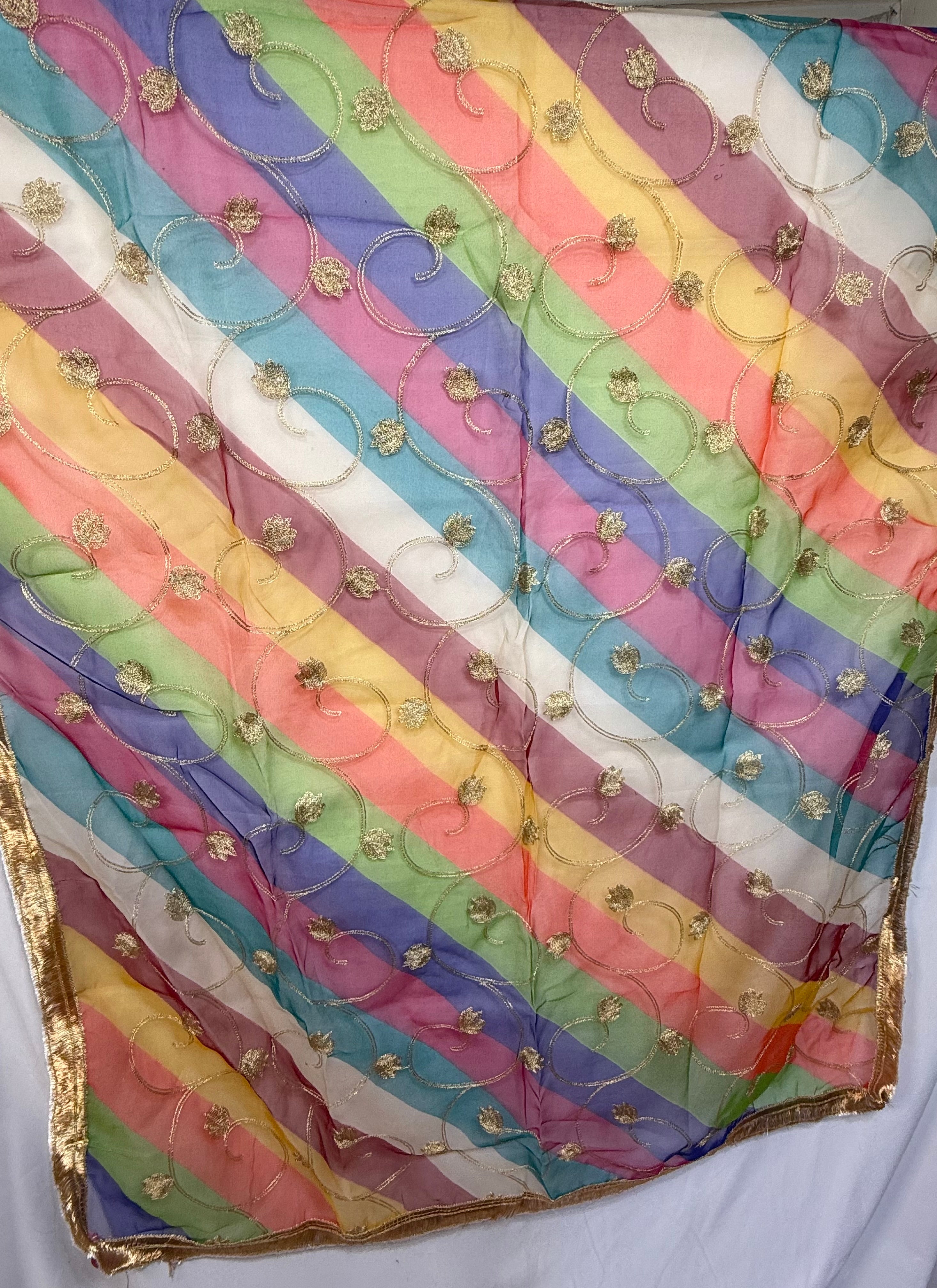 Dupptta Organza Multi Colour With Golden Embroidery Work Dcg-7 – Areeba ...