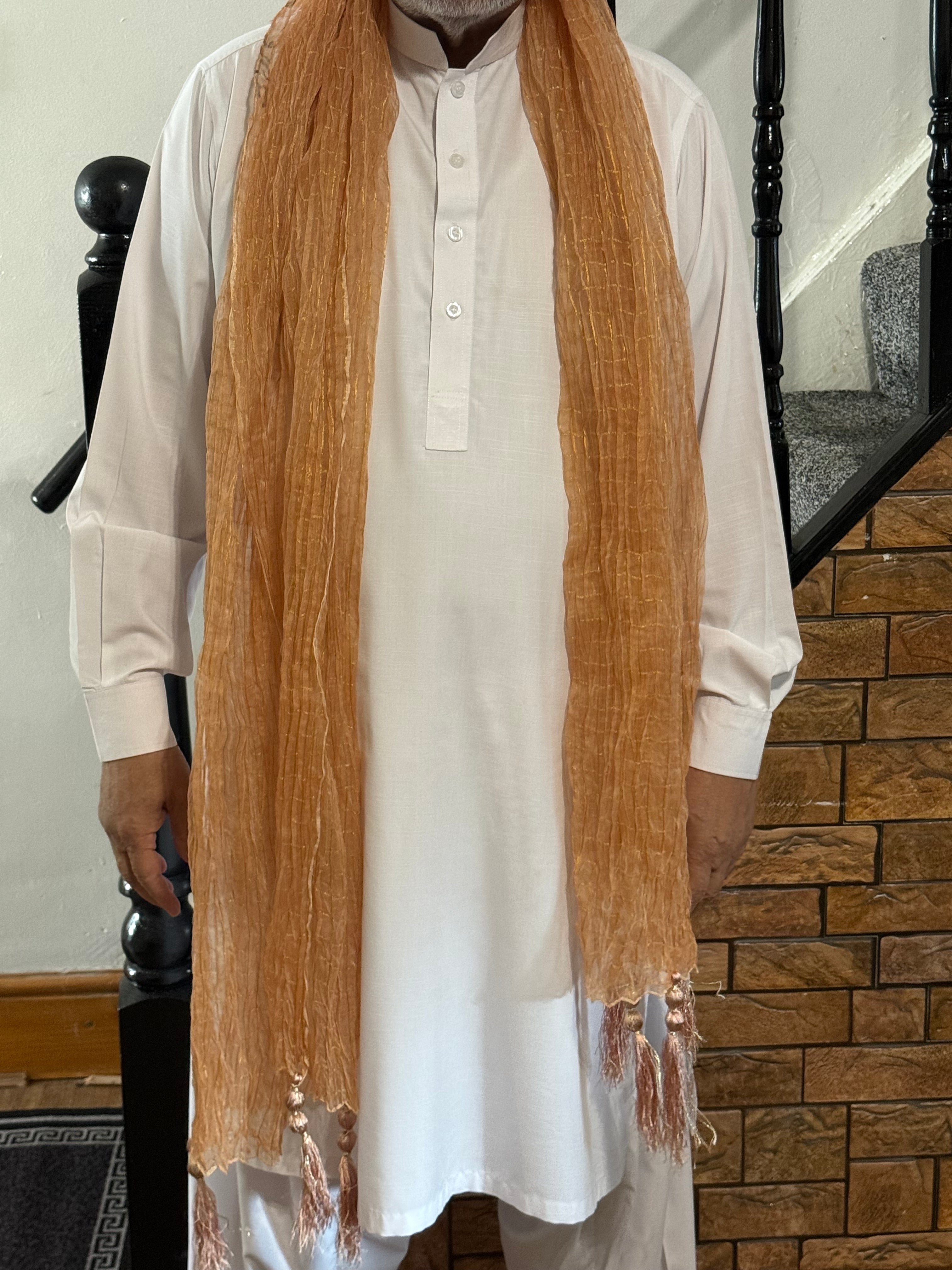 Mehndi Dupatta For The Lads In Golden Colour With Tussles – Areeba's ...